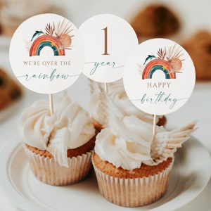 Boho Oneder the Sea Rainbow Girl Birthday Cake Toppers, Printable ...
