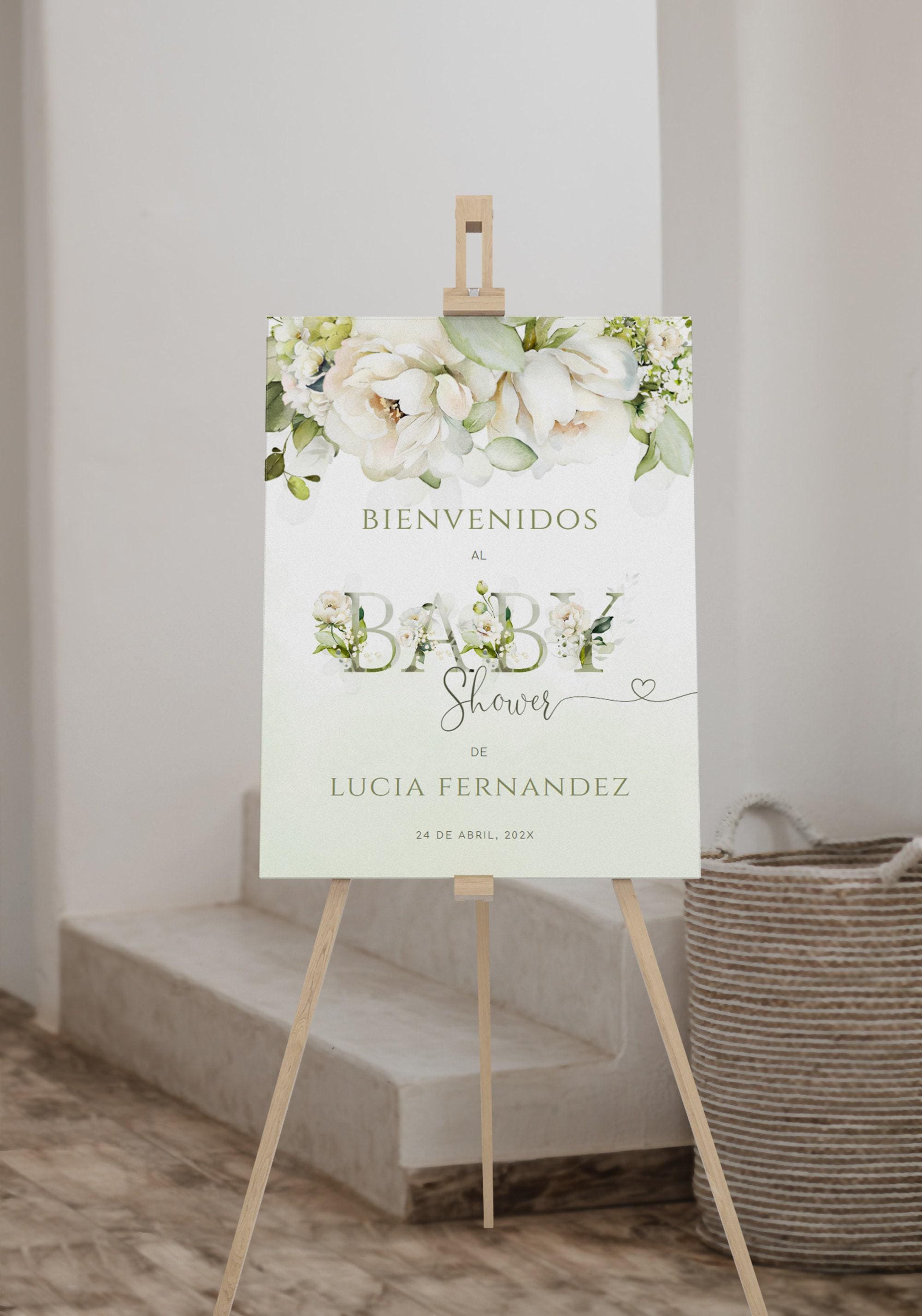 Green Flores Bienvenidos Niña Baby Shower Sign En Español, Greenery ...