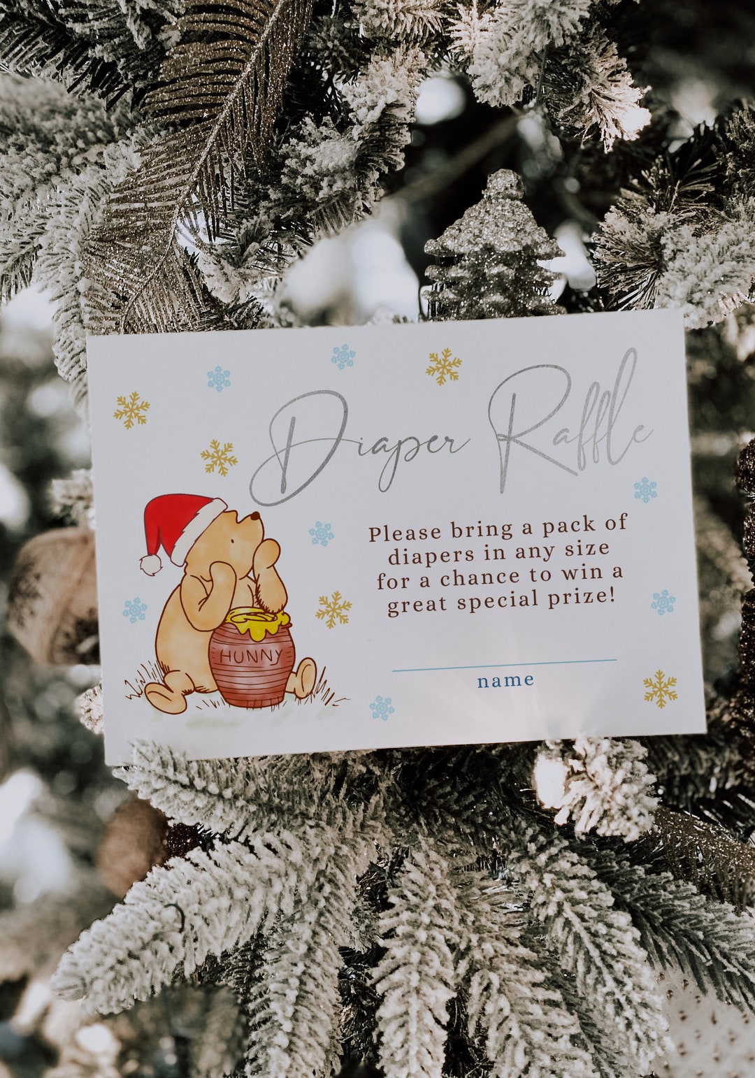 Printable Diaper Raffle Insert Cards Winter Baby Shower, Honey Winnie ...