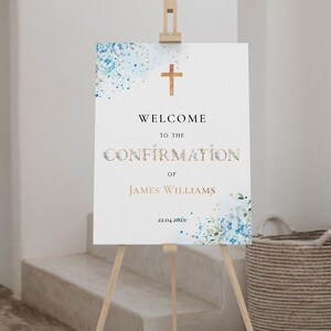 Blue Gold Confirmation Welcome Poster Printable, Gold Cross Boy ...