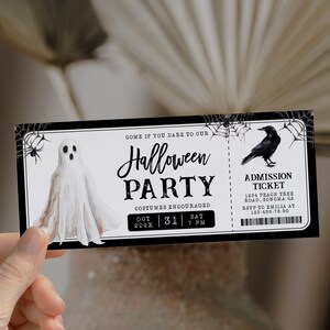 Halloween Party Ticket Template, Black and White Halloween Ticket ...