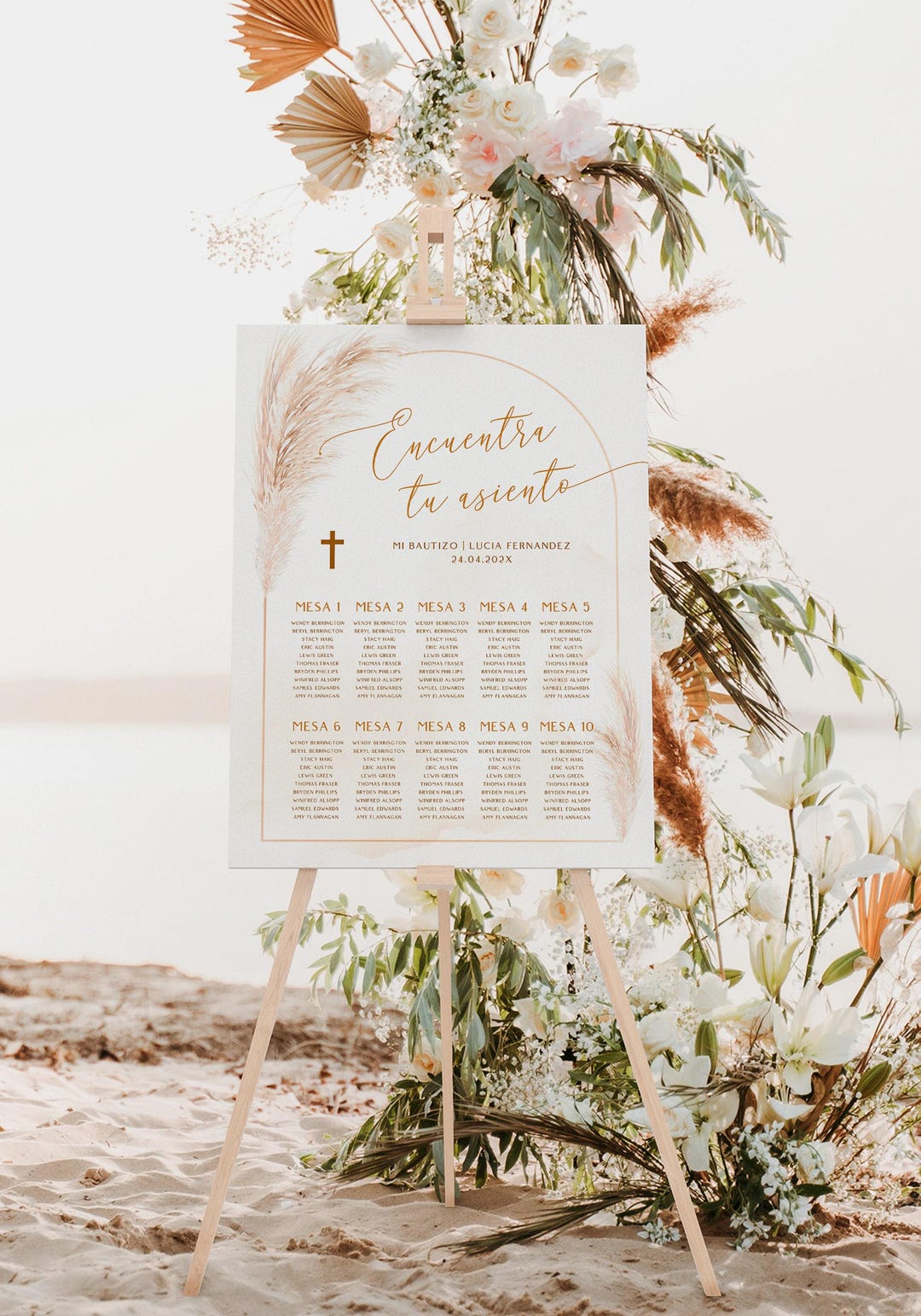 Bohemian Beige Spanish Baptism Seating Chart Printable, Encuentra Tu ...