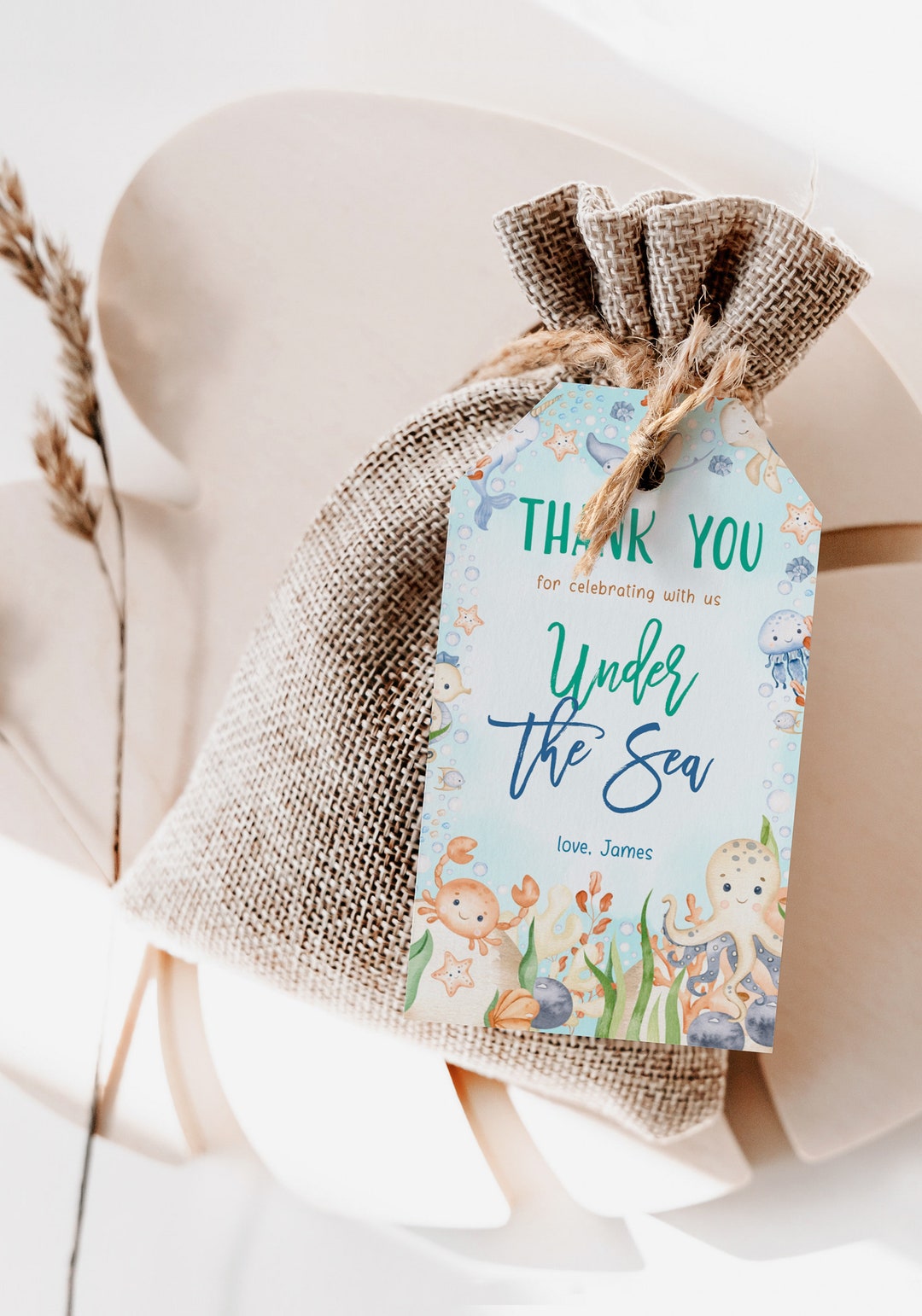 Ocean Animals Favor Tags Template, Boy Blue Under the Sea Thank You ...