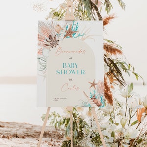 Bienvenidos Boho Baby Shower Welcome Sign, Boy Ocean Sea Baby Shower ...