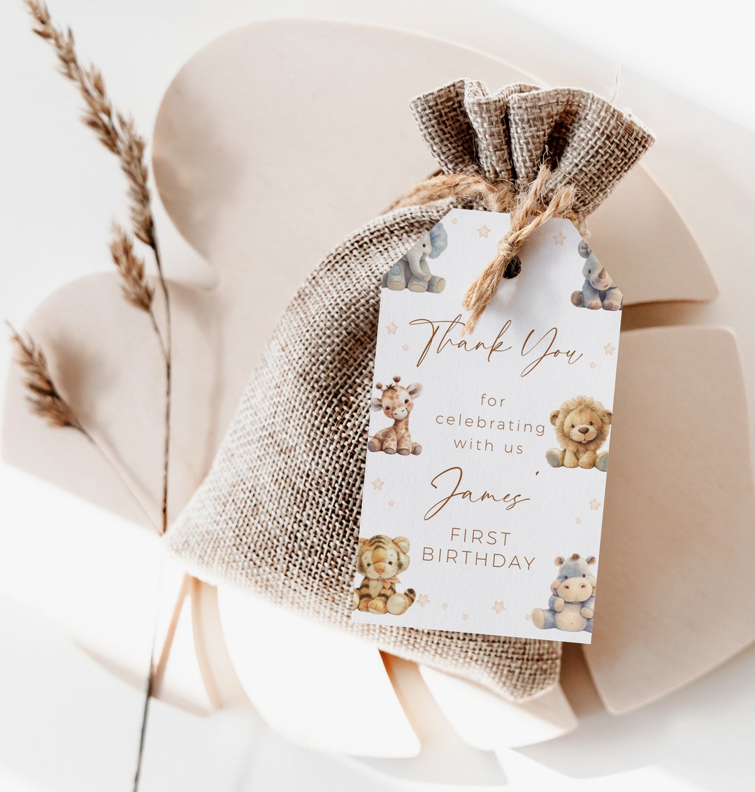 Animals 1st Birthday Favor Tags Template, Jungle Animals 1st Birthday ...