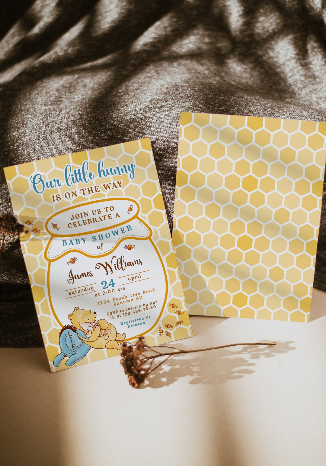 Winnie Hunny Baby Shower Invitation Template, Classic Winnie the Pooh ...