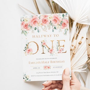 Half Way to One Birthday Invitations for Gilr Printable, 6 Months ...