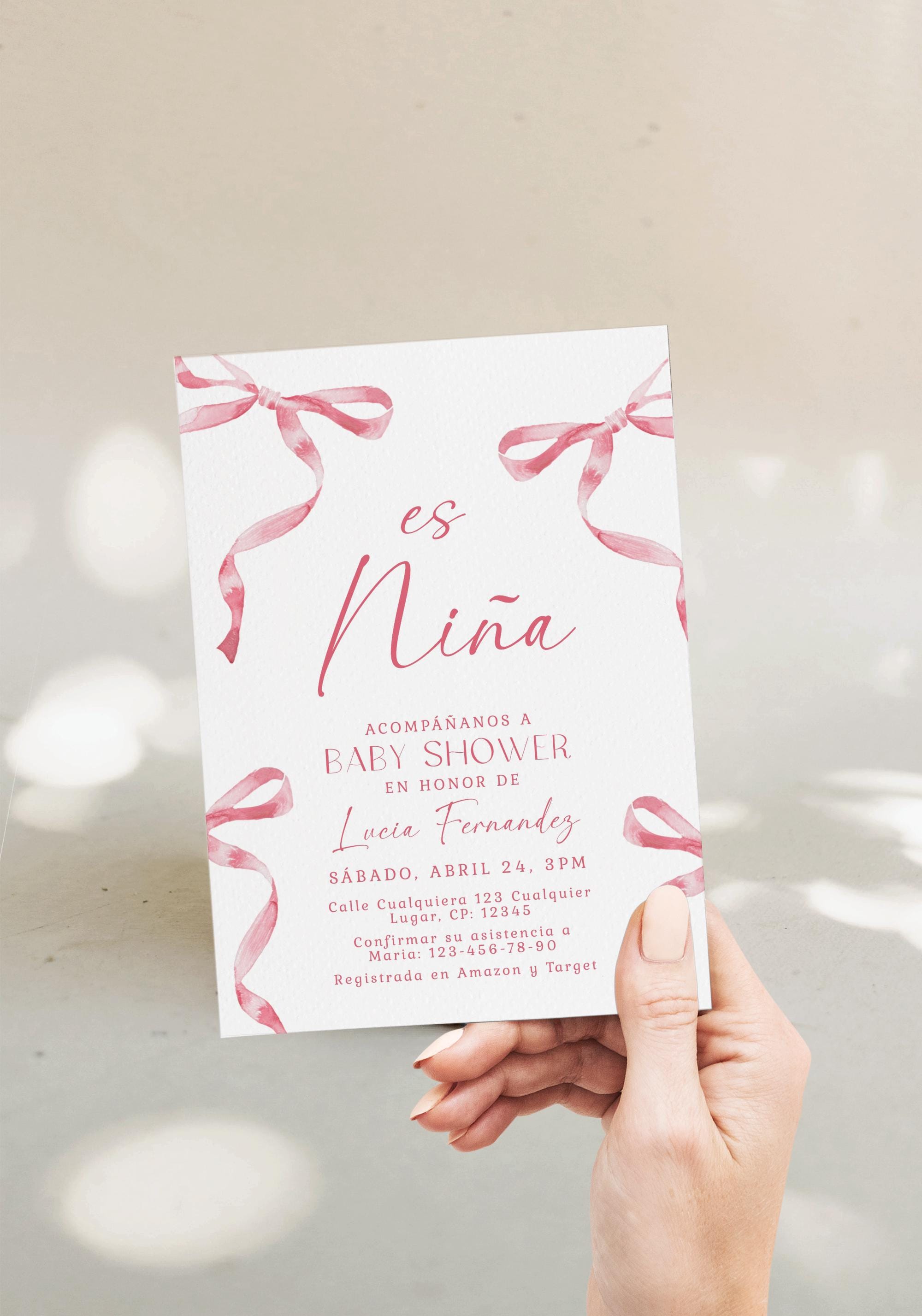 Es Niña Invitacion Para Baby Shower Printable, Pink Ribbon Spanish Baby ...