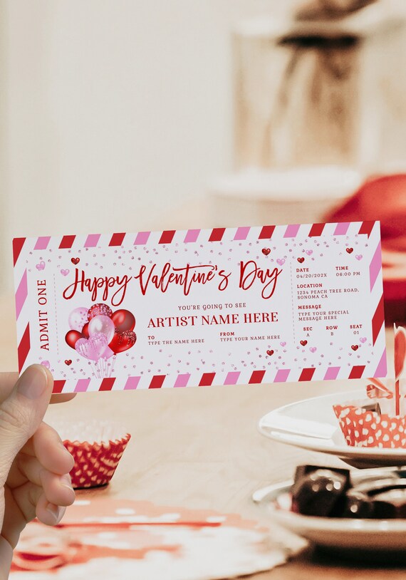 Editable valentine's day surprise event ticket template, valentines ...