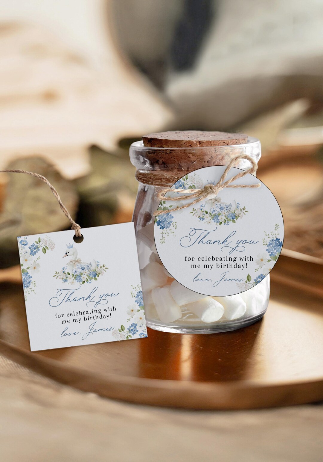Prince Swan First Birthday Favor Tag Printable: Blue Toile De Jouy Bday ...