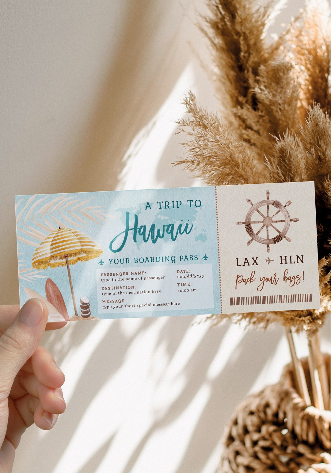 Hawaii Surprise Boarding Pass, Hawaii Gift Boarding Pass, Vacation ...