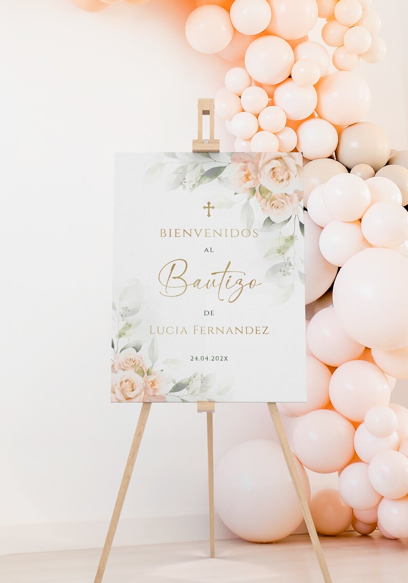 Editable Baptism Welcome Sign Girl in Spanish, Cartel De Bienvenida ...