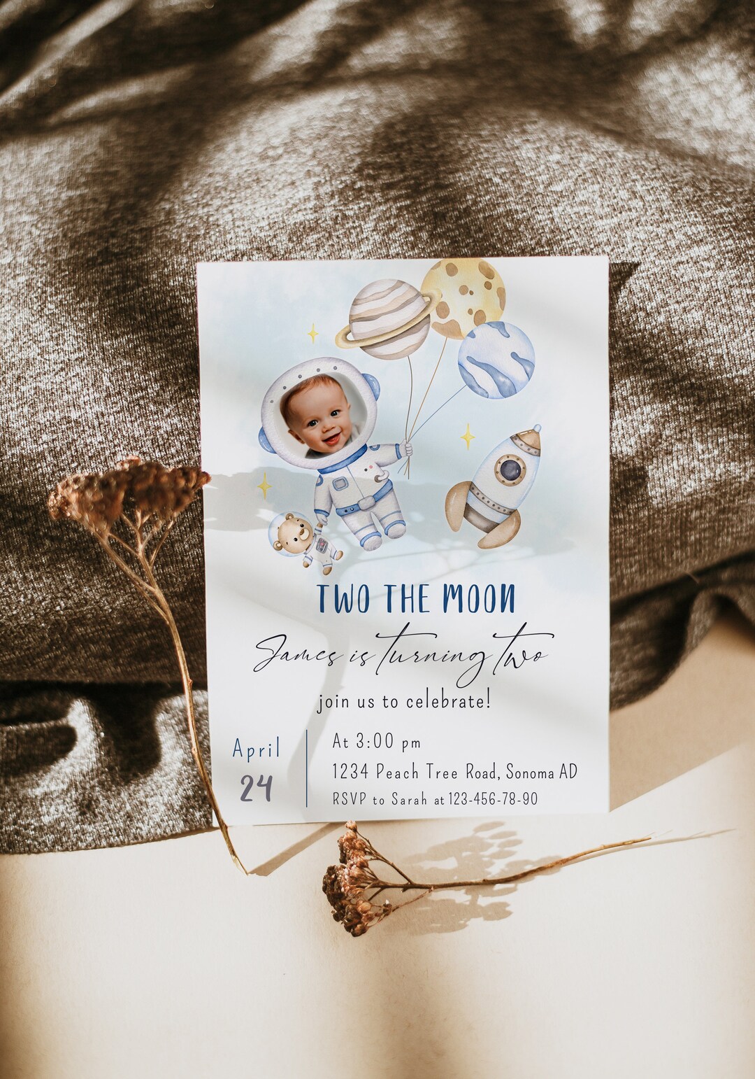 Two the Moon Birthday Party Invitation With Photo Printable, Photo ...