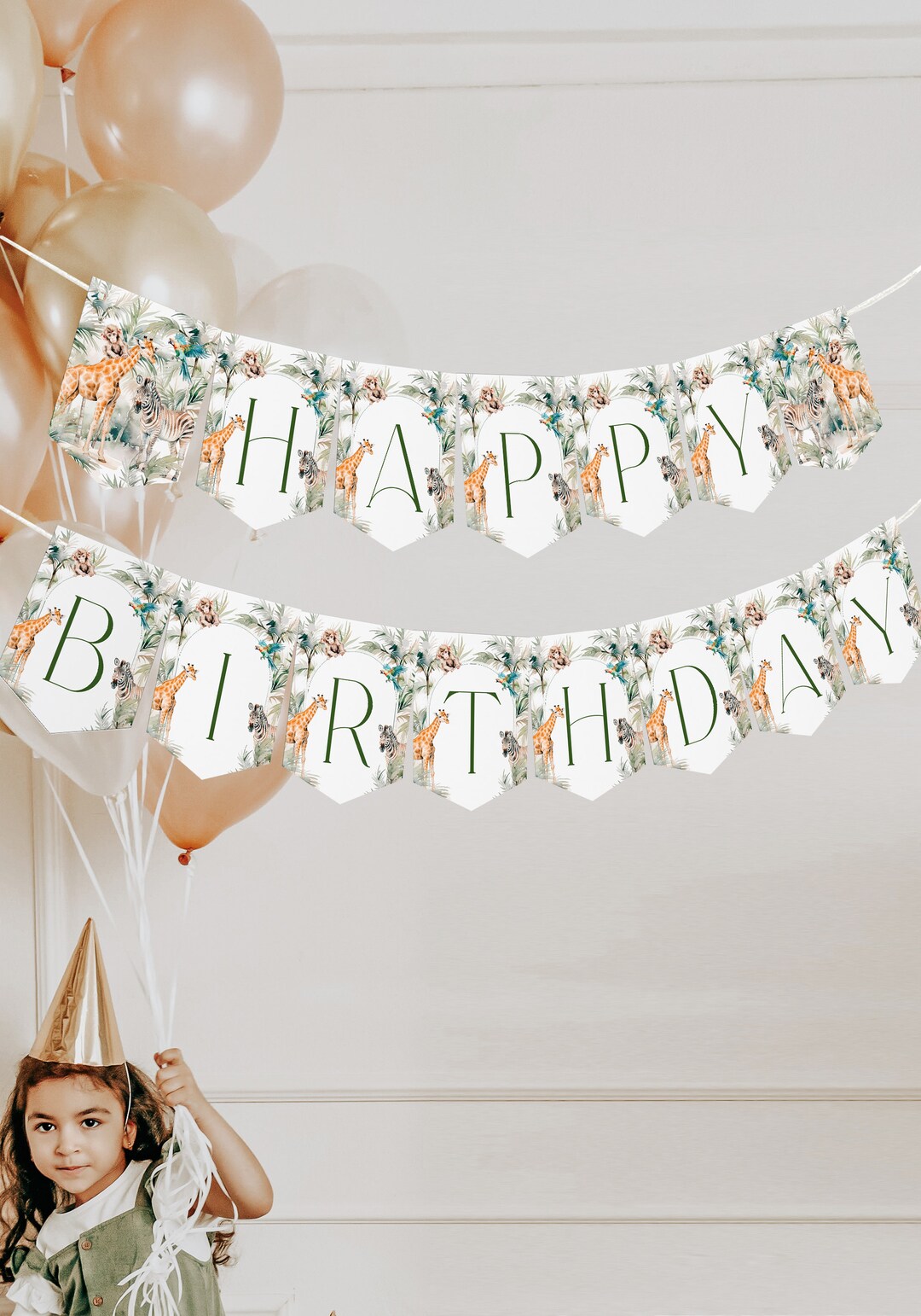 Wild Animals Boho Happy Birthday Banner Editable, Safari Arch Happy ...