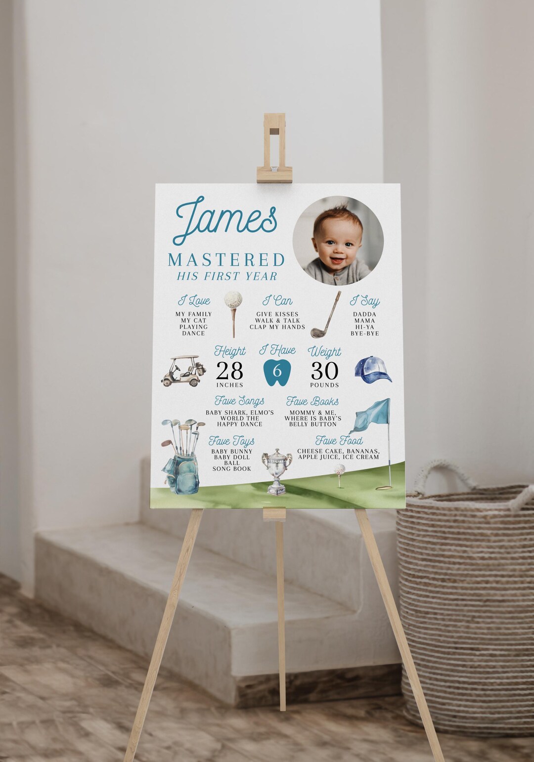 Mastered His 1st Year Milestone Poster Printable, Golf Theme Birthday ...