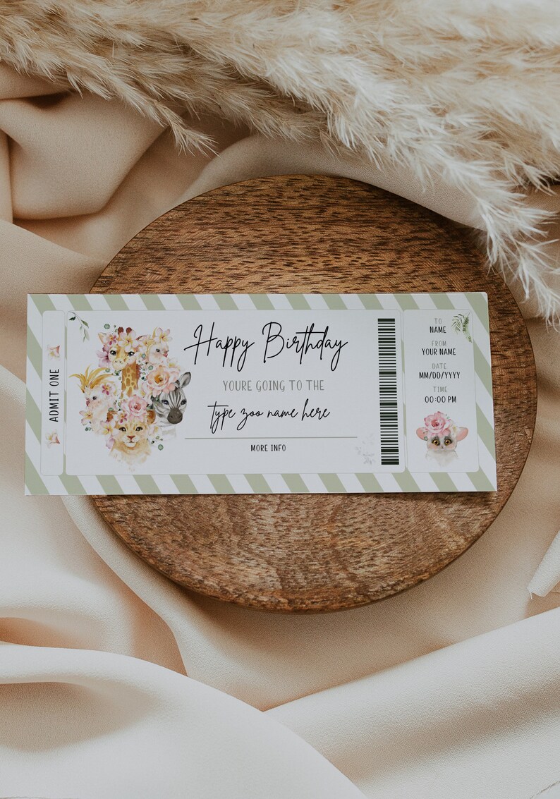 Zoo Printable Ticket, Surprise Trip to the Zoo, Happy Birthday Zoo Gift ...