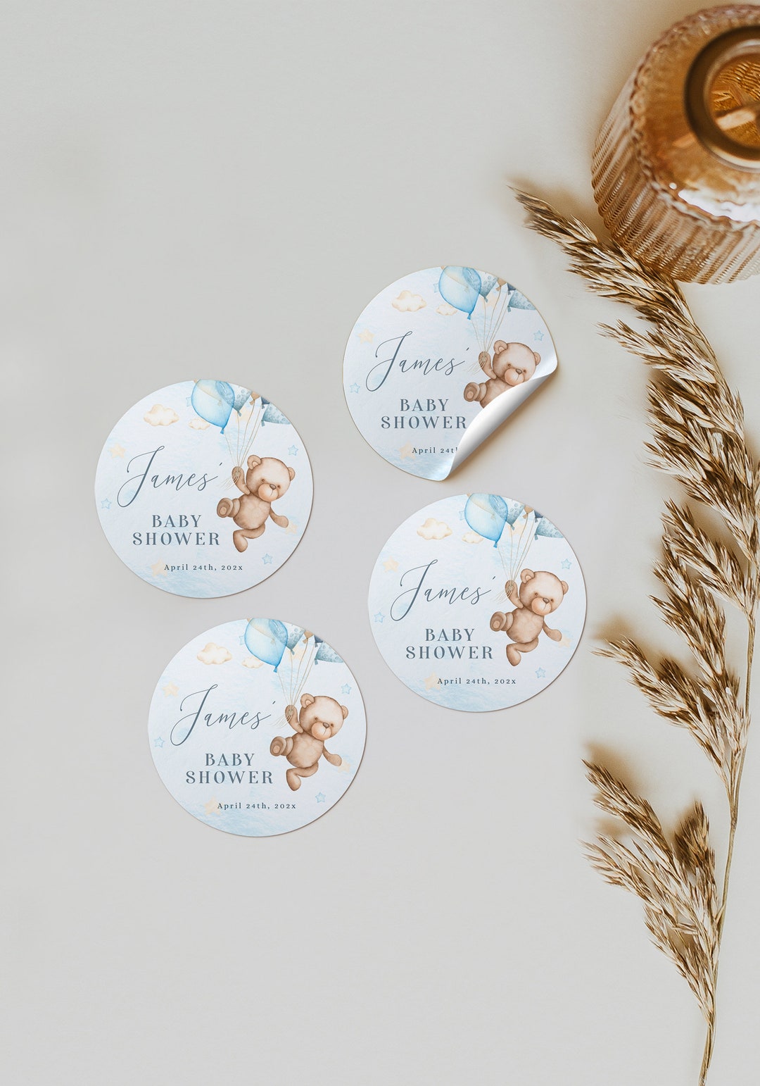 We Can Bearly Wait Sticker Baby Shower Decor, Blue Baby Shower Tickers ...