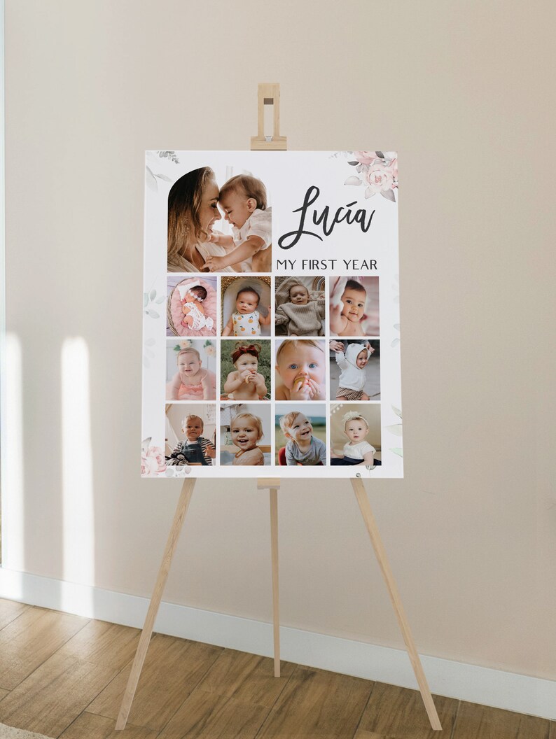 Modern 1st Birthday Photo Collage Sign 12 Month Photo Collage - Etsy