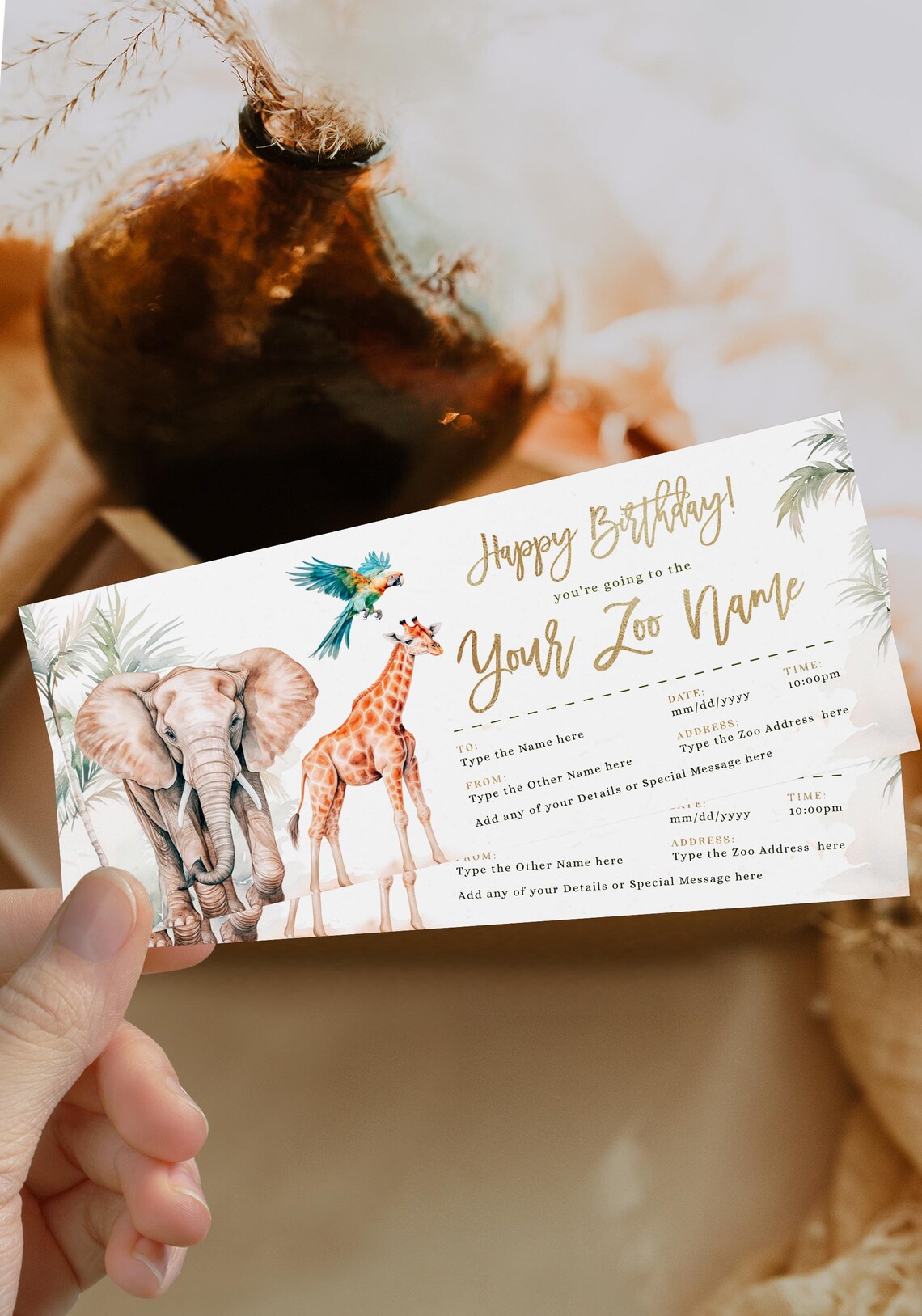 Zoo Safari Park Surprise Gift Ticket Printable, Birthday Gift Zoo ...