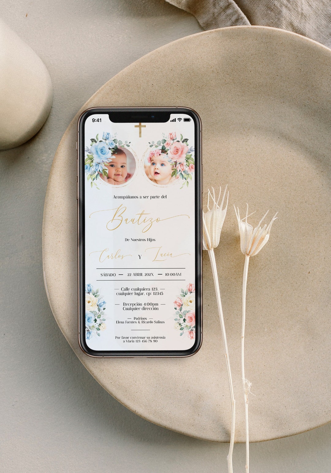 Bautizo Invitations Spanish Template, Electronic Baptism Invitation ...