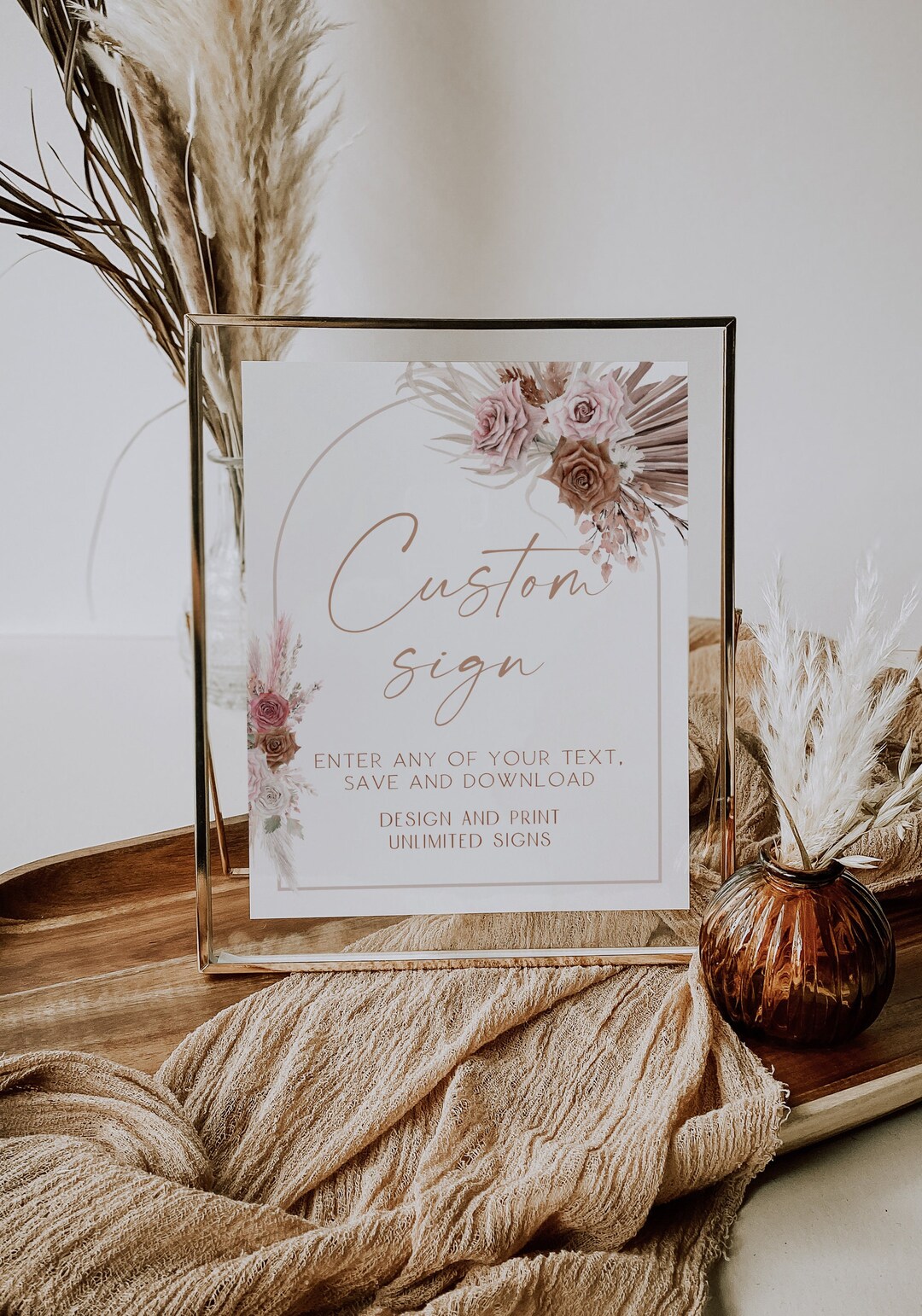 Editable Bohemian Table Custom Sign Printable, Bohemian Floral Custom ...