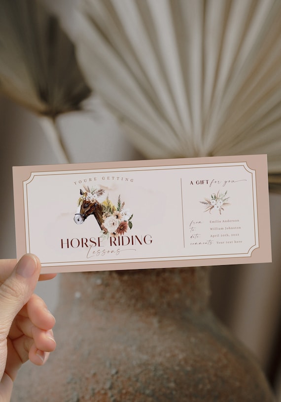 Horse riding lessons birthday gift voucher, boho birthday gift ...
