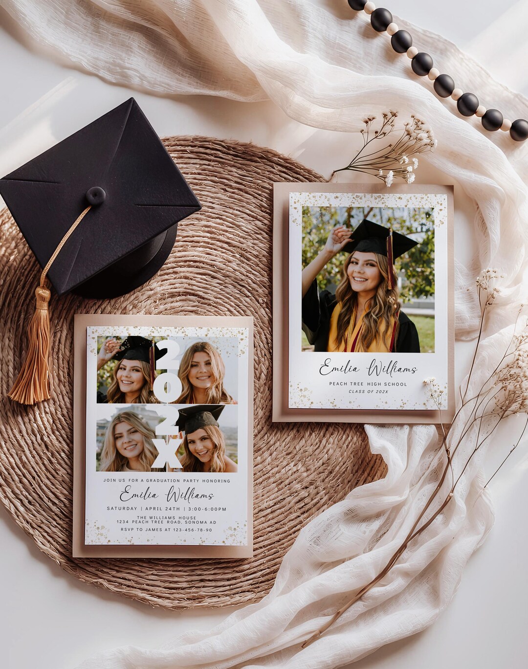 Gold Minimalist Graduation Party Invitation Printable, Girl Gold ...