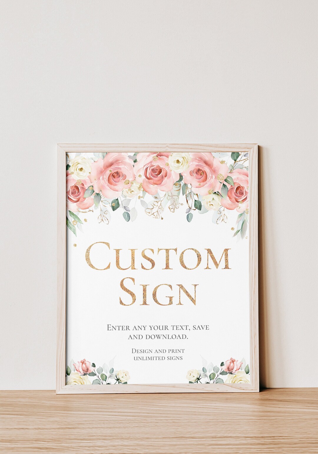 Editable Pink Floral Custom Sign Printable, Floral Custom Text Sign ...