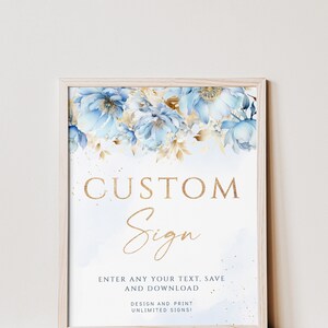Blue & Gold Custom Sign Printable, Floral Custom Text Sign, Blue Gold ...