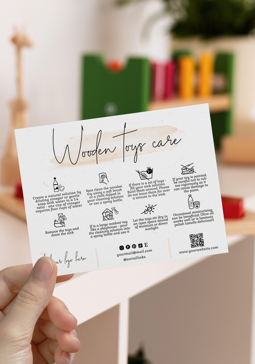 Wooden Toy Care Card Template, Child Toys Brending, Montessori Toys ...