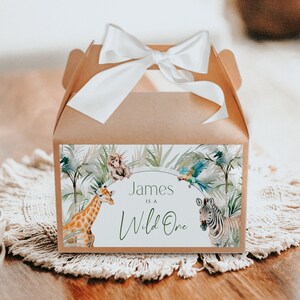 Wild One Birthday Party Gable Box Favor Labels Printable, Greenery ...