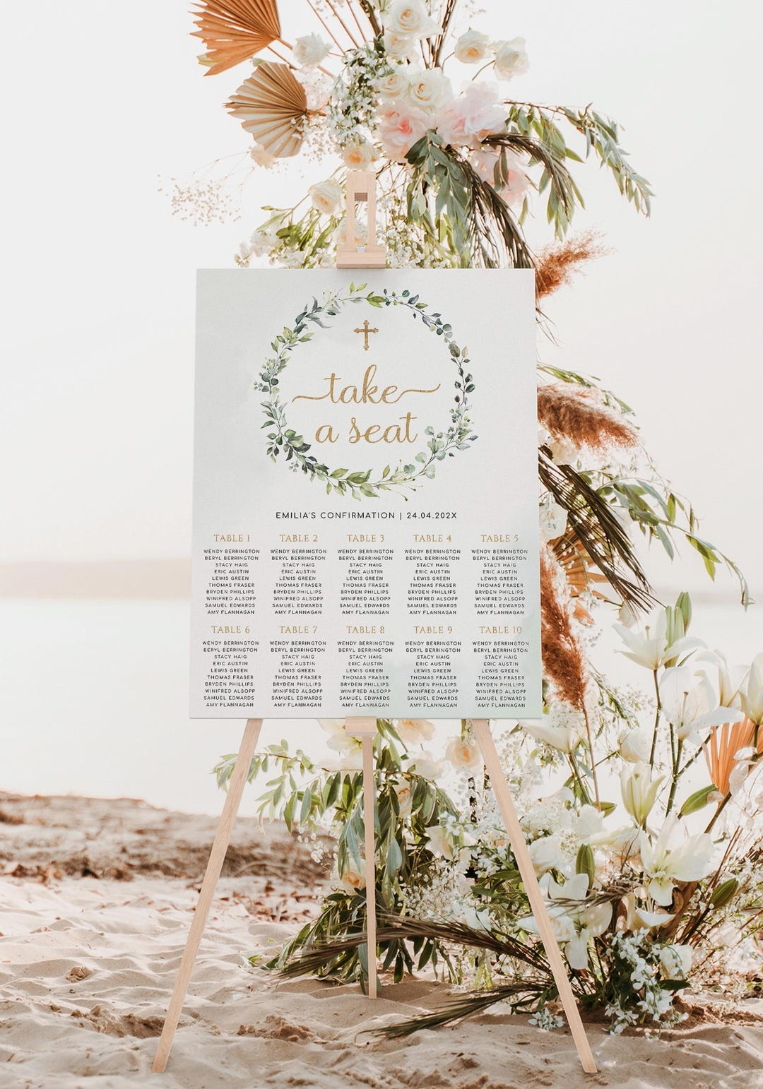 Modern Confirmation Seating Chart Printable, Gender Neutral Gold Cross ...