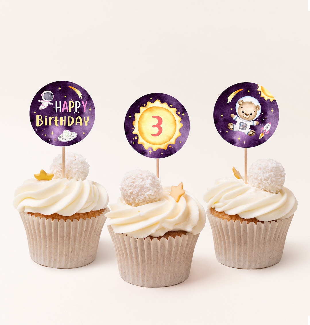 Astronaut Galaxy Cupcake Toppers Sticker Printable, Outer Space ...