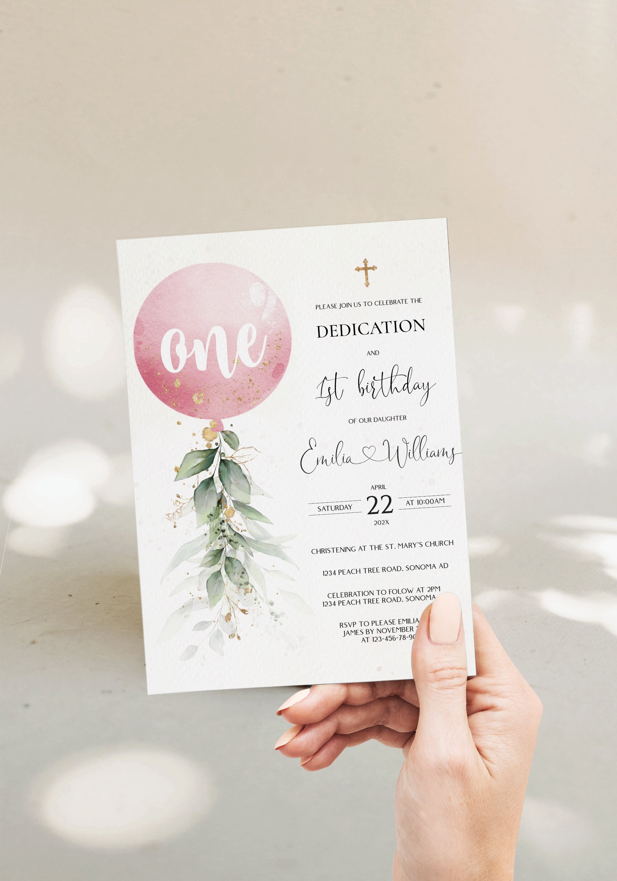 Dedication and 1st Birthday Invitation Template, Baptism First Birthday ...