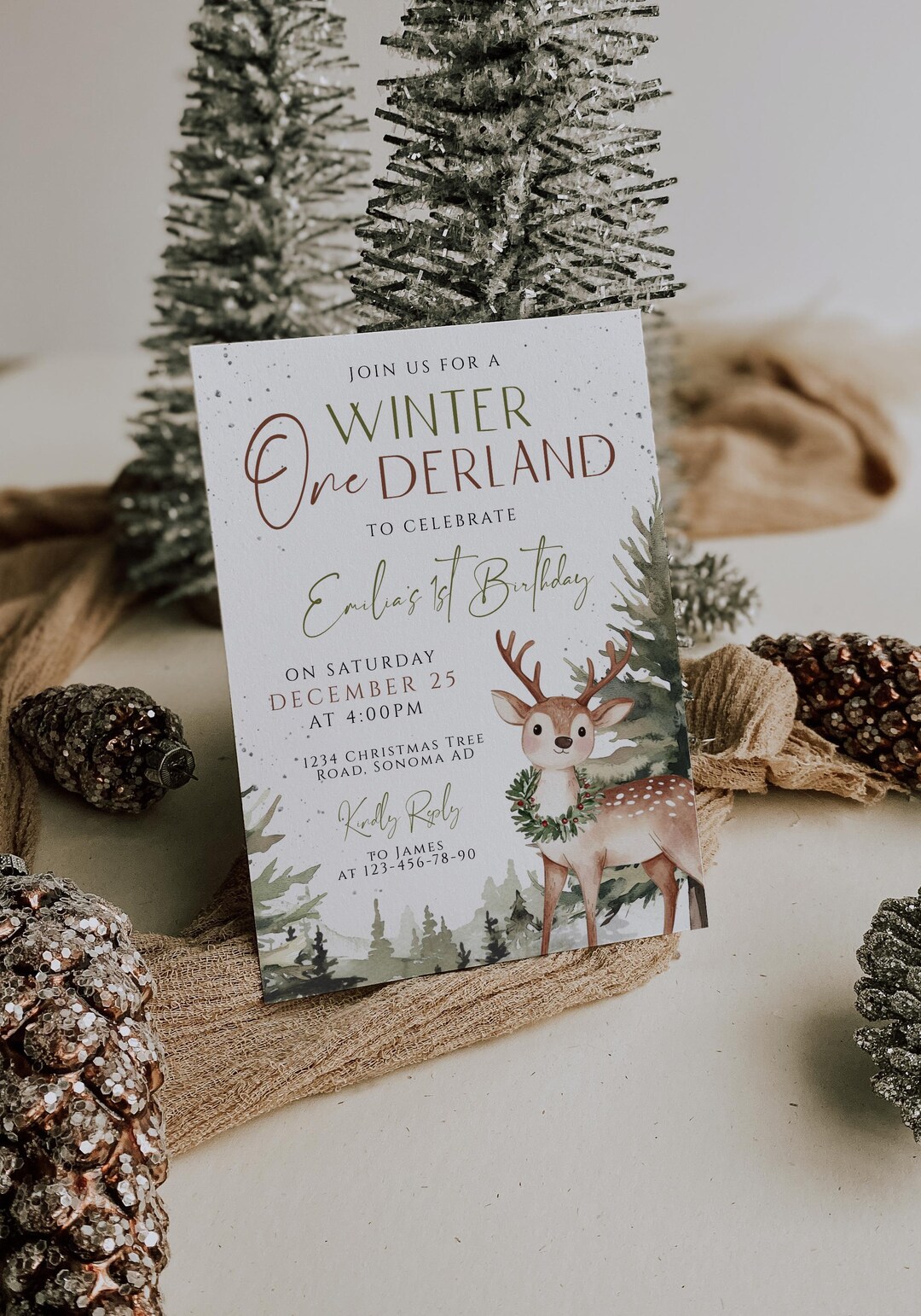 Winter Onederland Birthday Invitation Printable, Winter Reindeer First ...