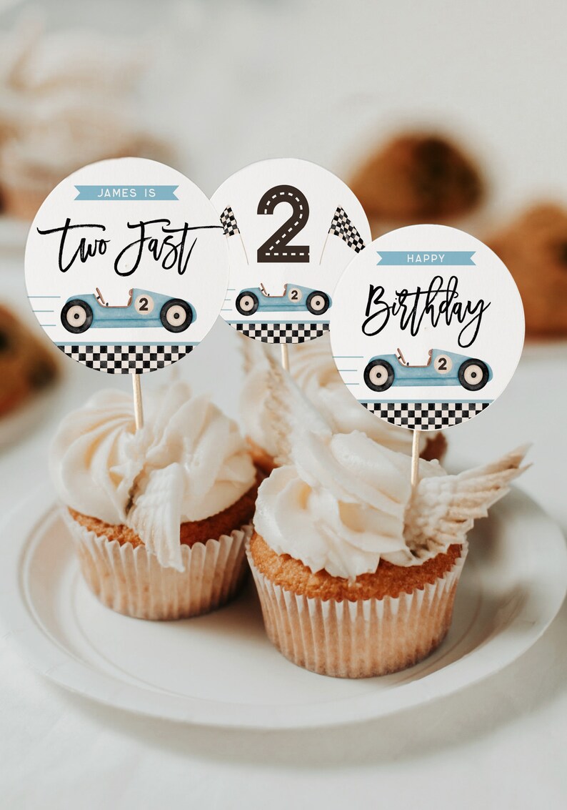 Two Fast Race Car Cupcake Toppers Sticker Printable, 2nd Birthday ...