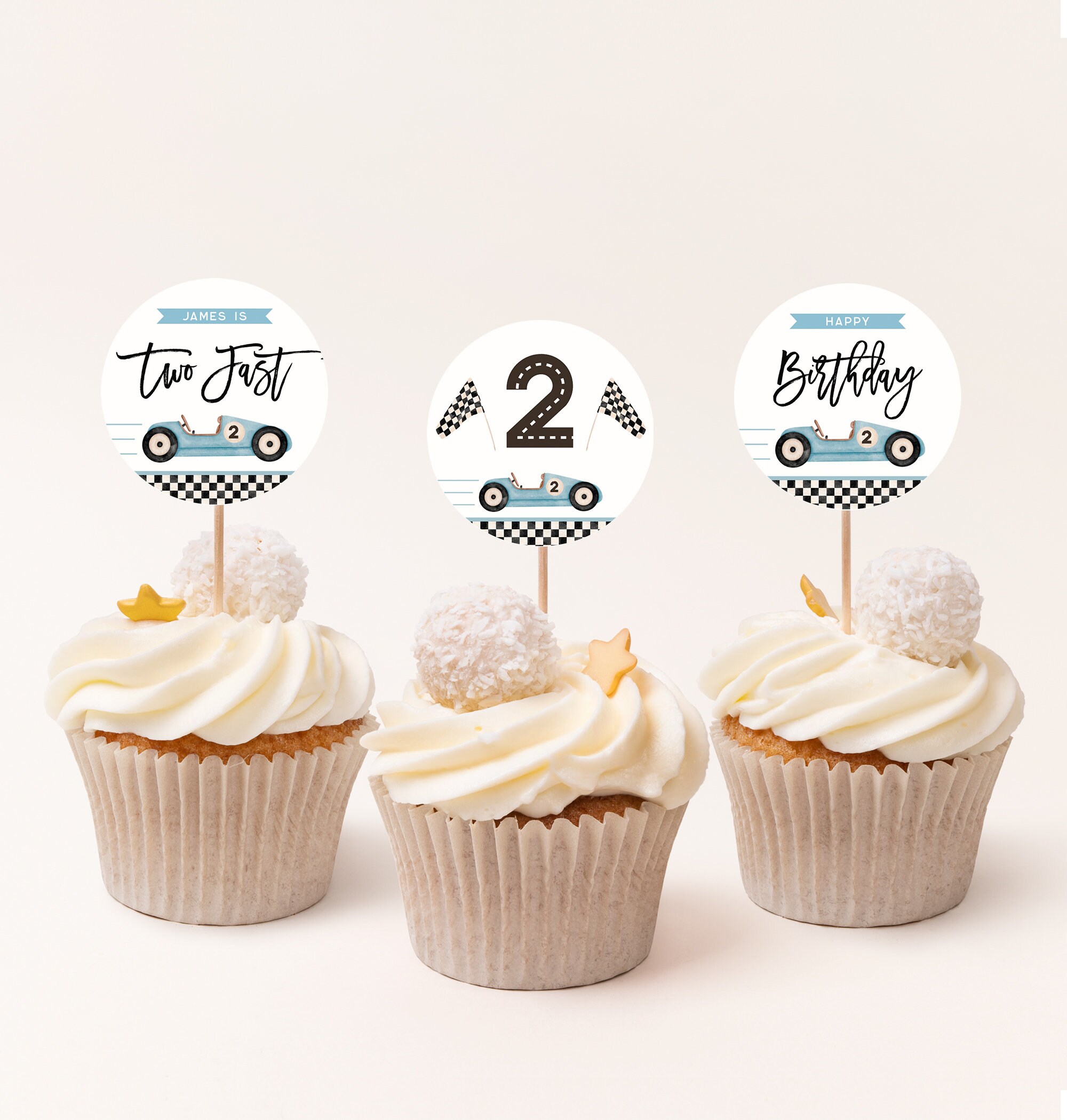 Two Fast Race Car Cupcake Toppers Sticker Printable, 2nd Birthday ...