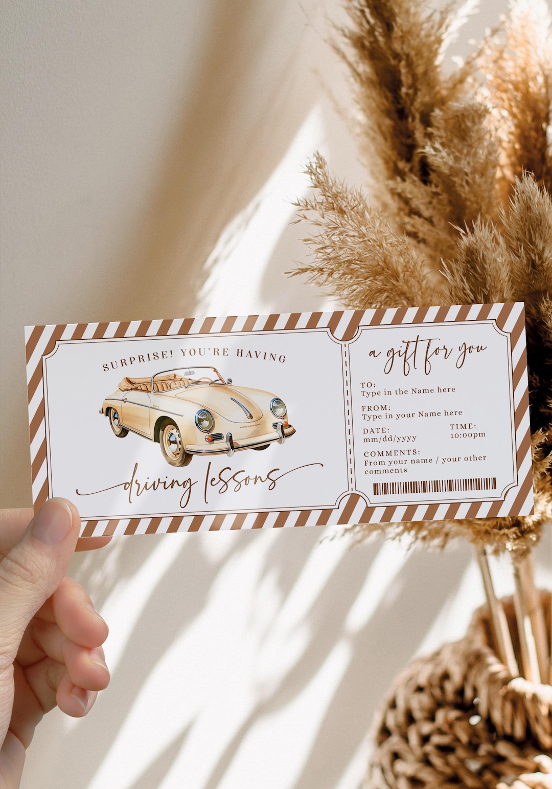 Driving Lessons Voucher Printable, Driving Lessons Beige Car Coupon ...