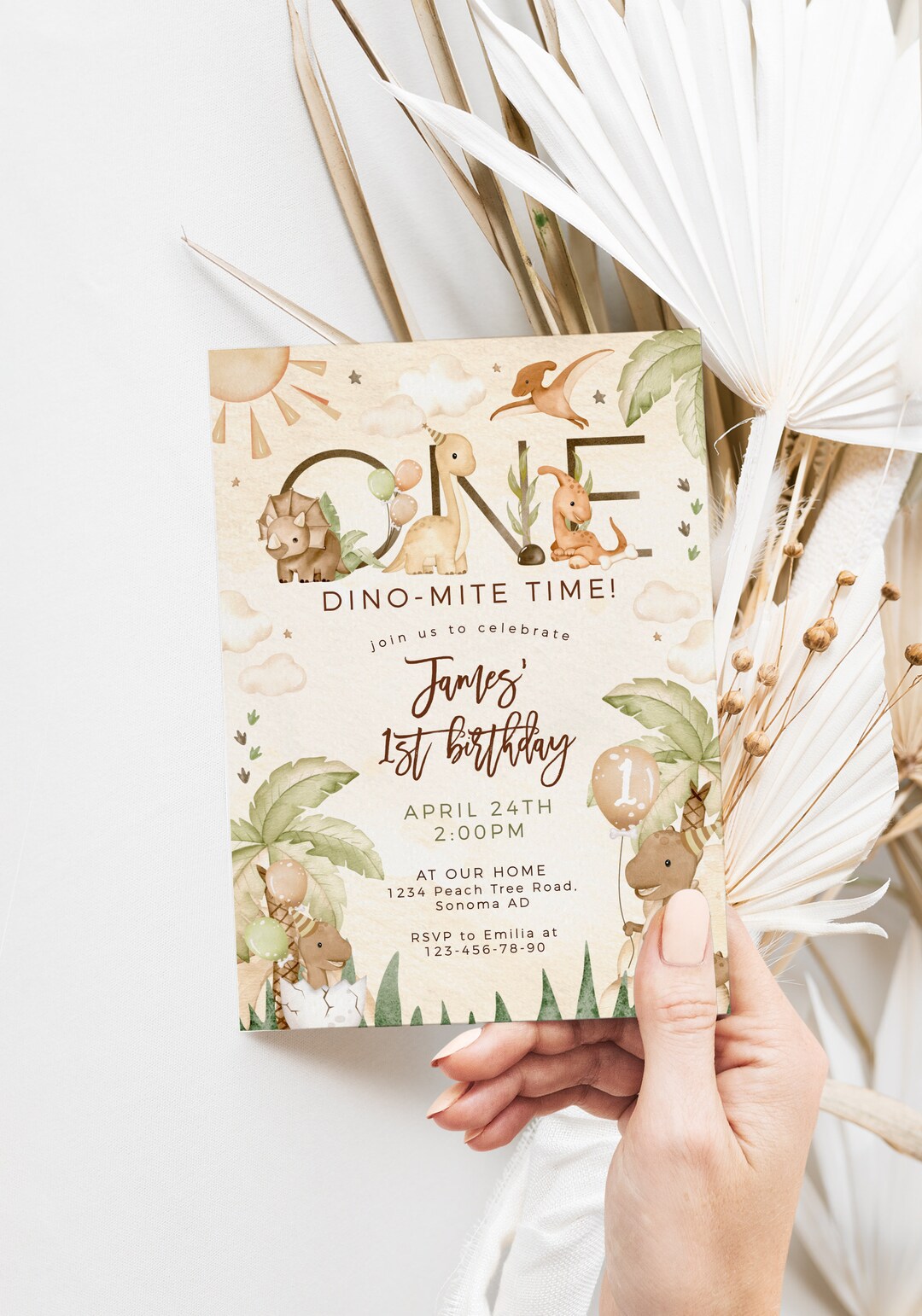 One Dino Mite Birthday Invitation Card for a Boy, Dinosaurs 1st ...