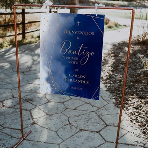 Printable Blue Navy Watercolor Welcome Sign in Spanish, Cartel De ...