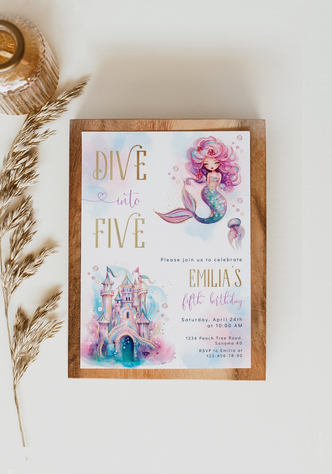 Dive Into Five Birthday Invitation Card Decor and Printable, Under the ...