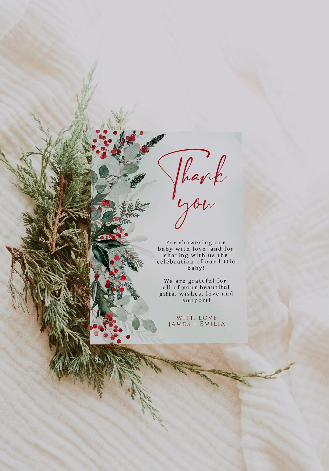 Holiday Thank You Baby Shower Note Card Printable, Christmas Thank You ...