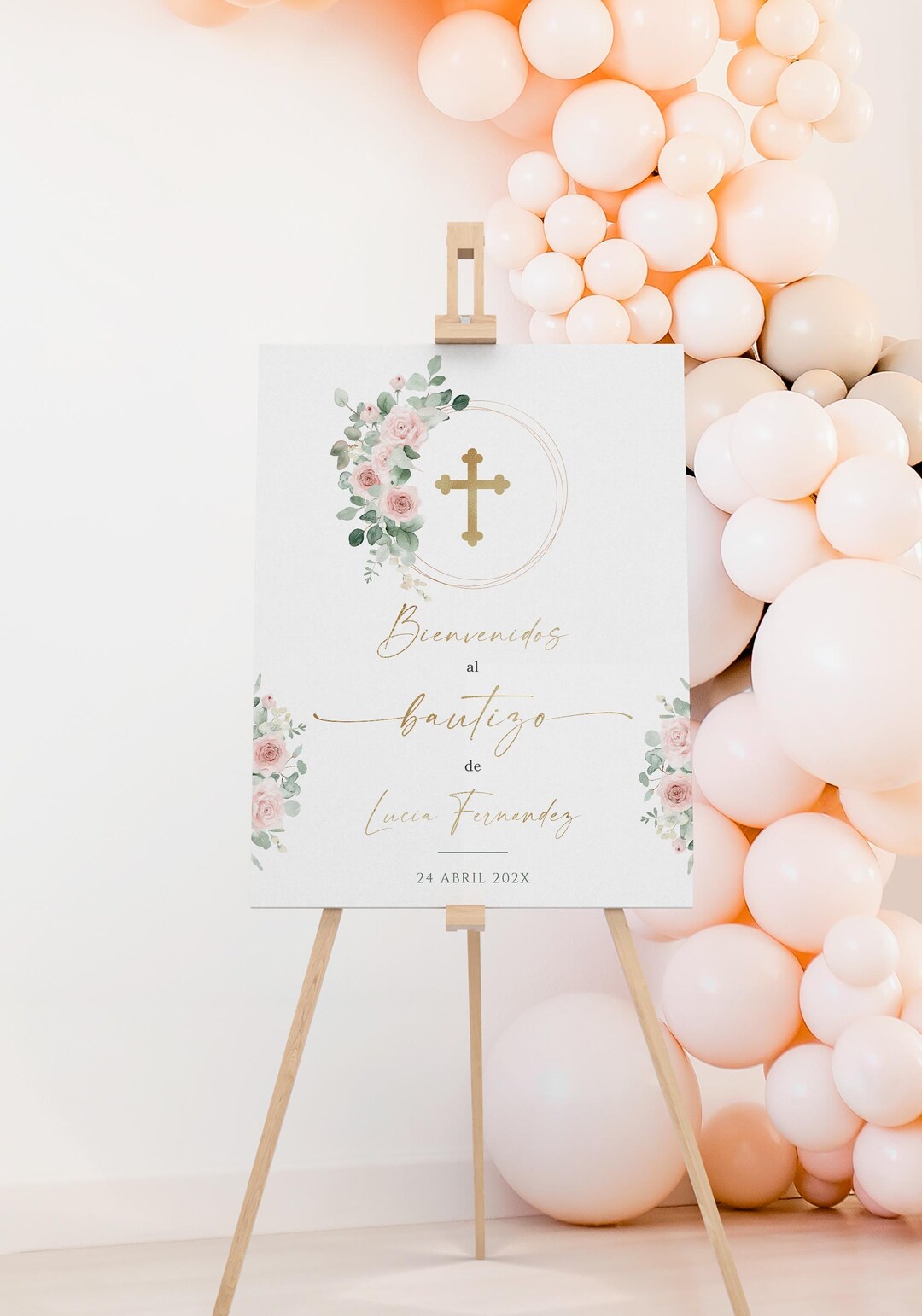 Blush Pink Floral Bautizo Welcome Sign Printable, Cartel De Bienvenida ...
