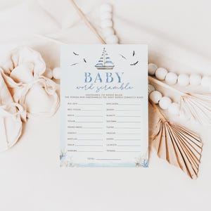 Ocean & Sea Baby Word Scramble Printable, Nautical Theme Baby Shower ...