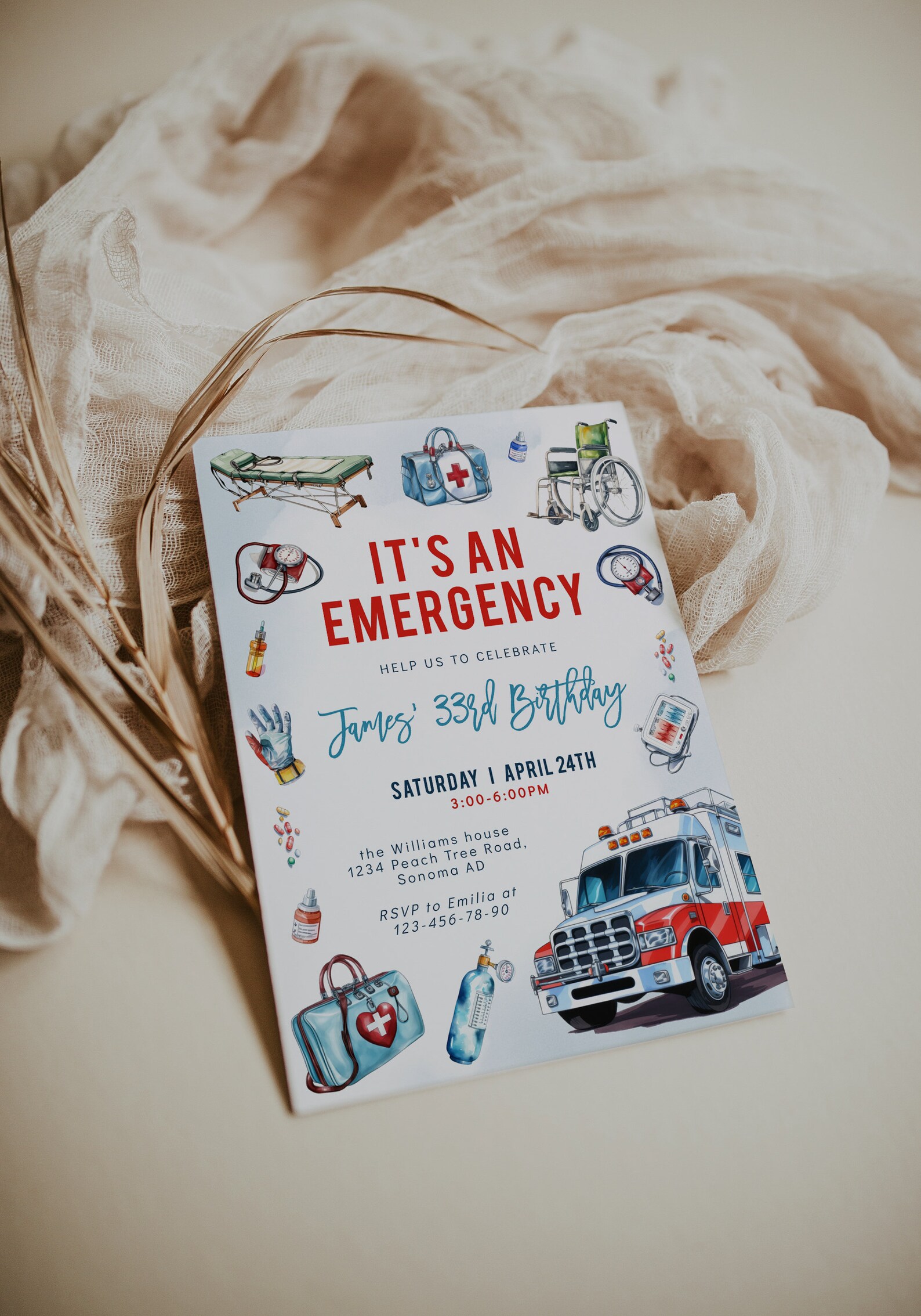 Editable Paramedic Birthday Party Invitation Printable, Adult Birthday ...