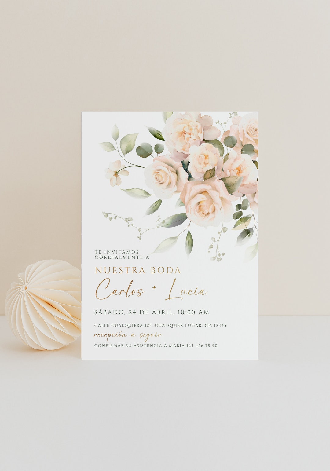 Delicado Rosa Spanish Wedding Invitaciones Printable, Modern Wedding ...