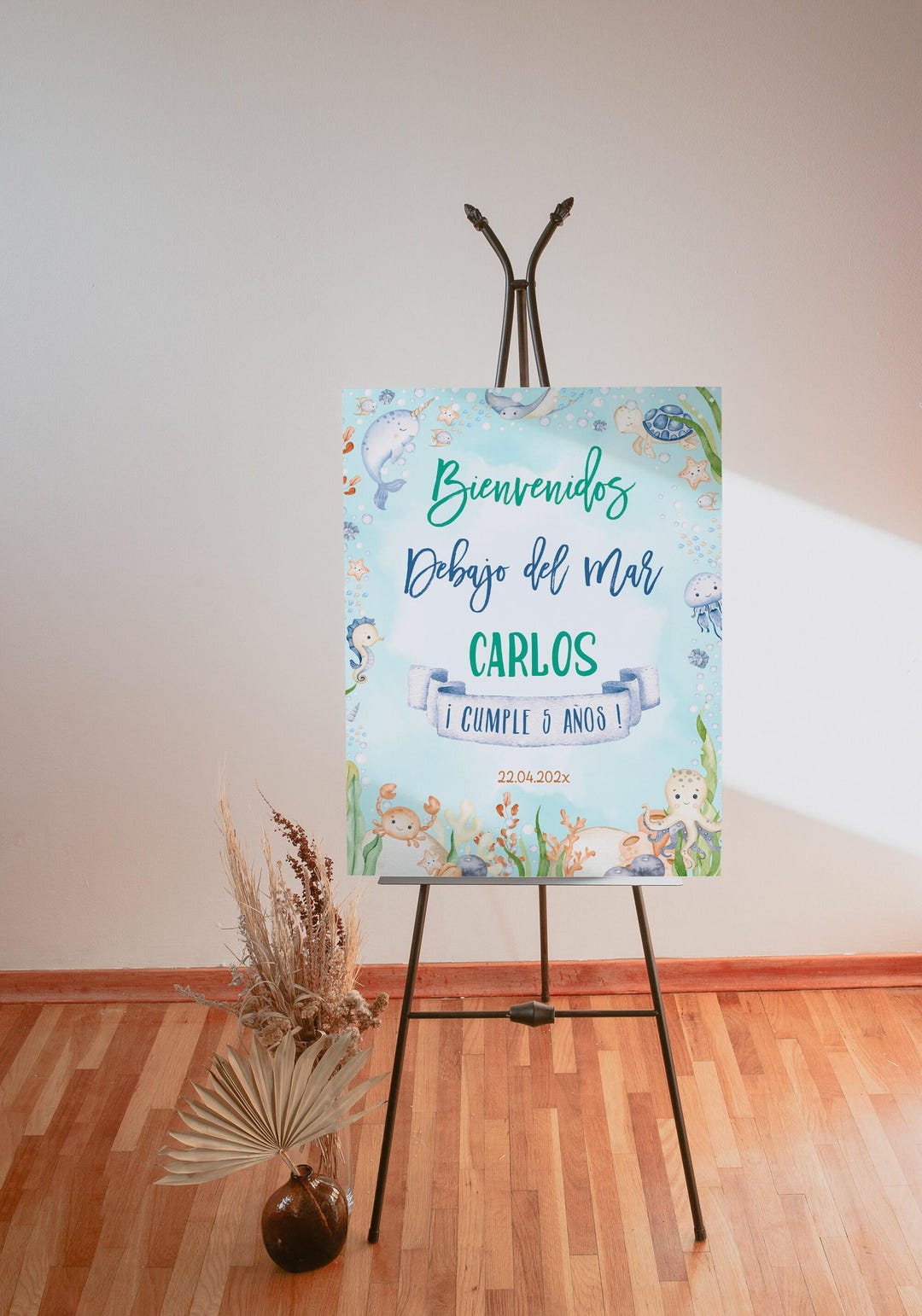 Ocean Animals Birthday Welcome Sign in Spanish Printable, Bienvenidos ...