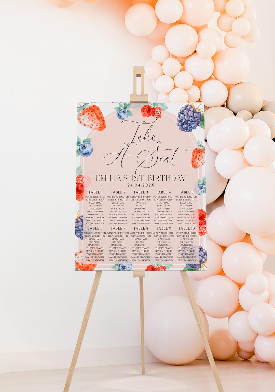 Berry First Birthday Party Seating Chart Printable, Berry Sweet Bday ...