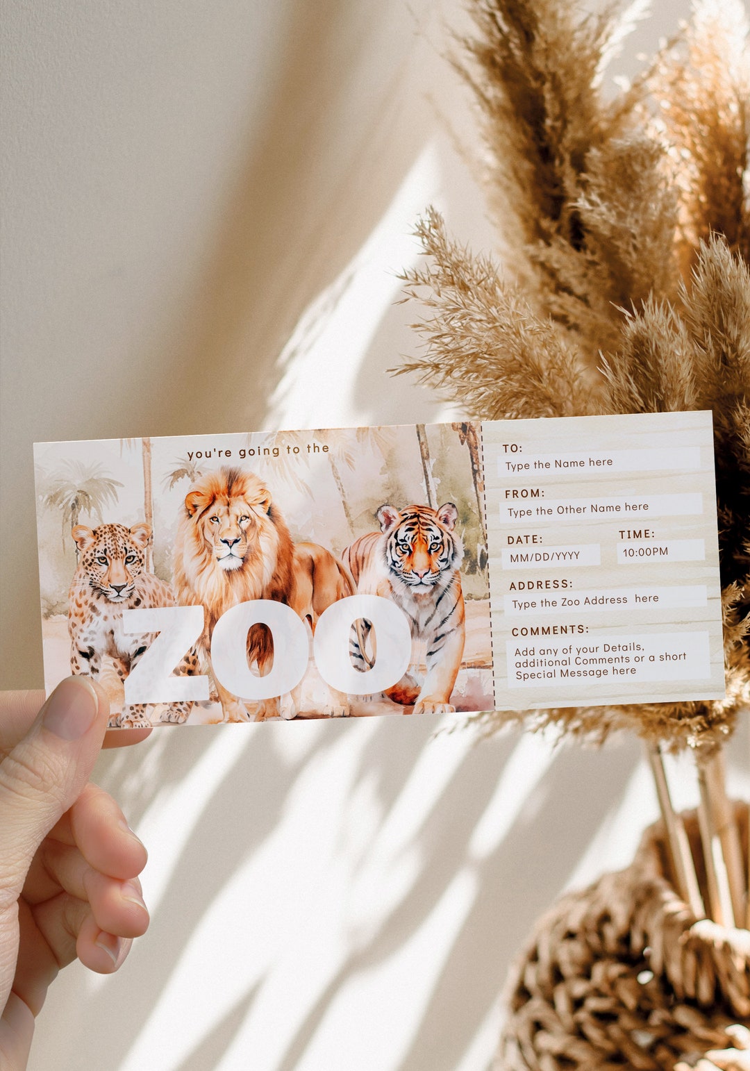 Zoo Surprise Gift Ticket Editable and Print,lion Tiger Gift Ticket for ...