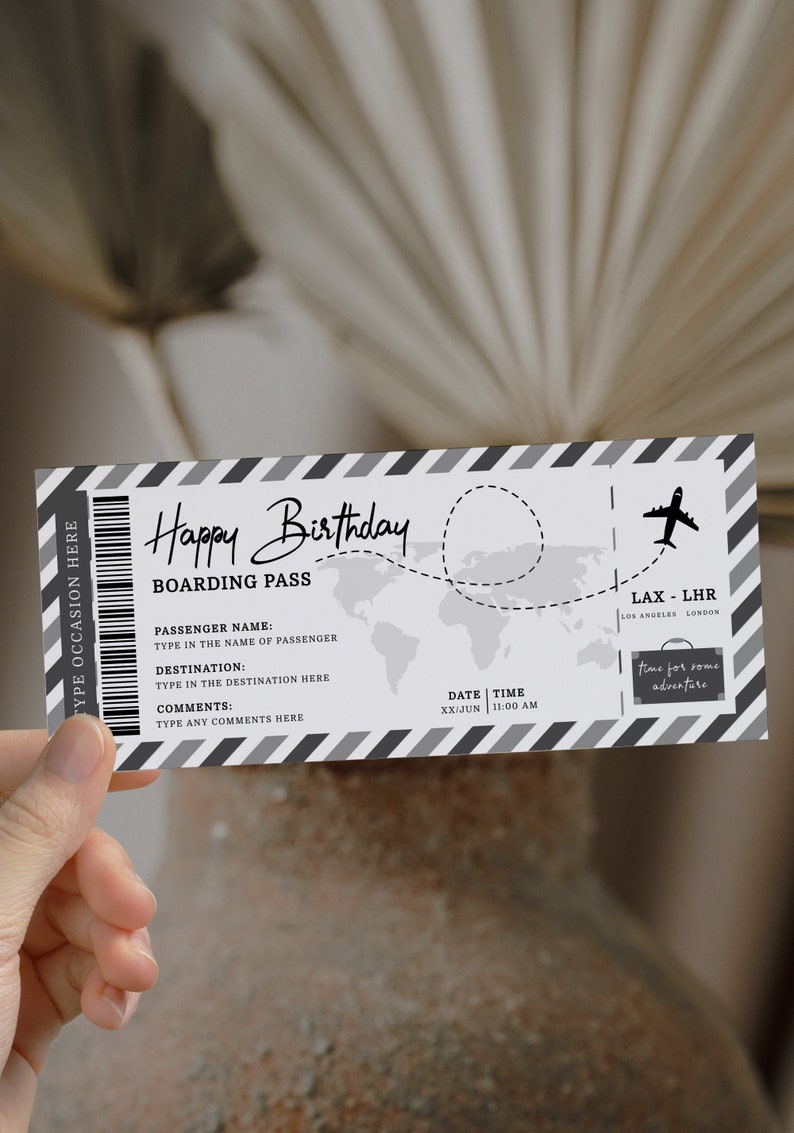 Editable Boarding Pass Template Birthday Surprise Airplane - Etsy